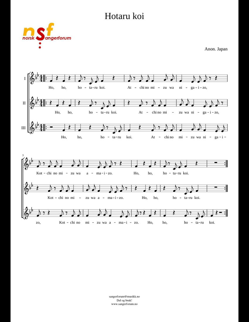 Hotaru koi sheet music for Voice download free in PDF or MIDI