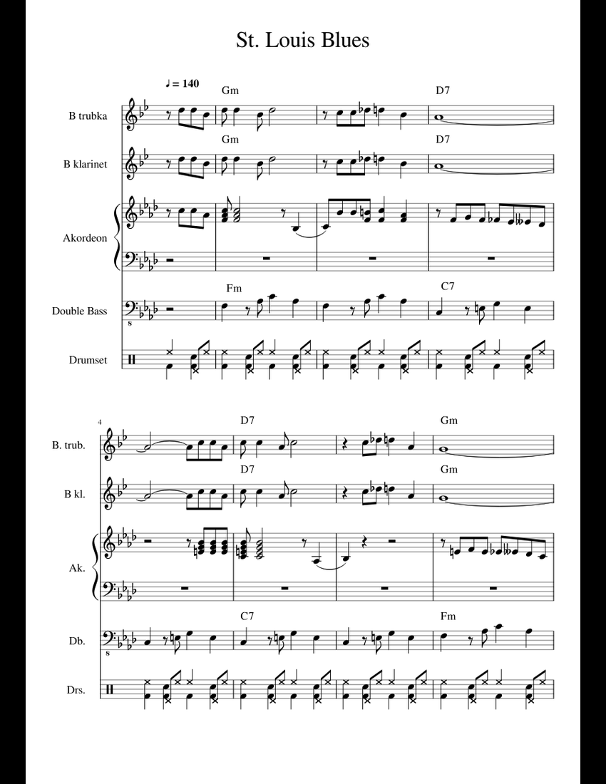 St. Louis Blues sheet music for Clarinet, Trumpet, Accordion, Bass ...