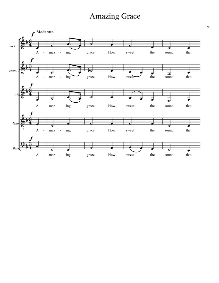Amazing Grace Sheet music for Piano, Harp, Organ, French Horn ...