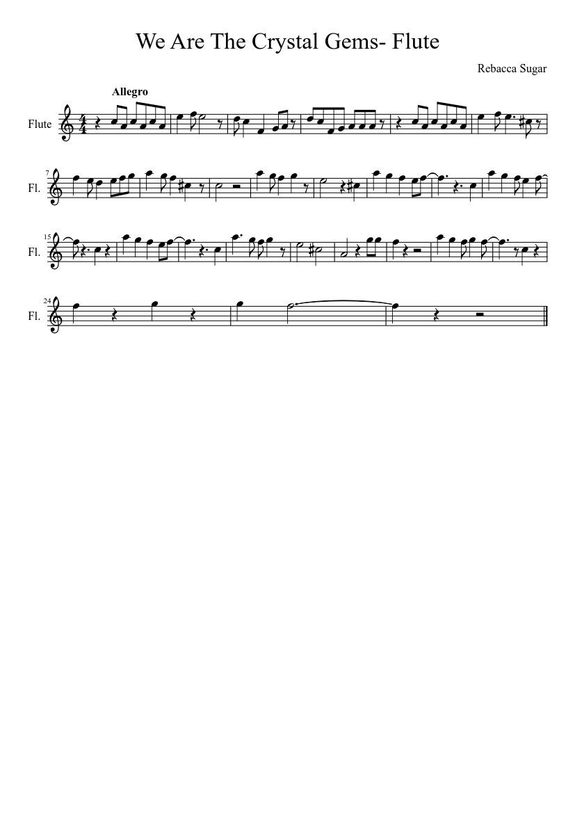 We Are The Crystal Gems- Flute sheet music for Flute download free in ...