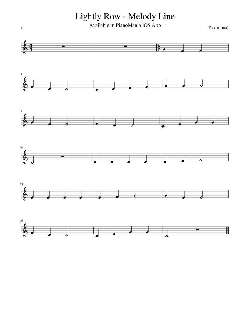 Lightly Row - Melody Line Sheet music for Piano | Download free in PDF ...