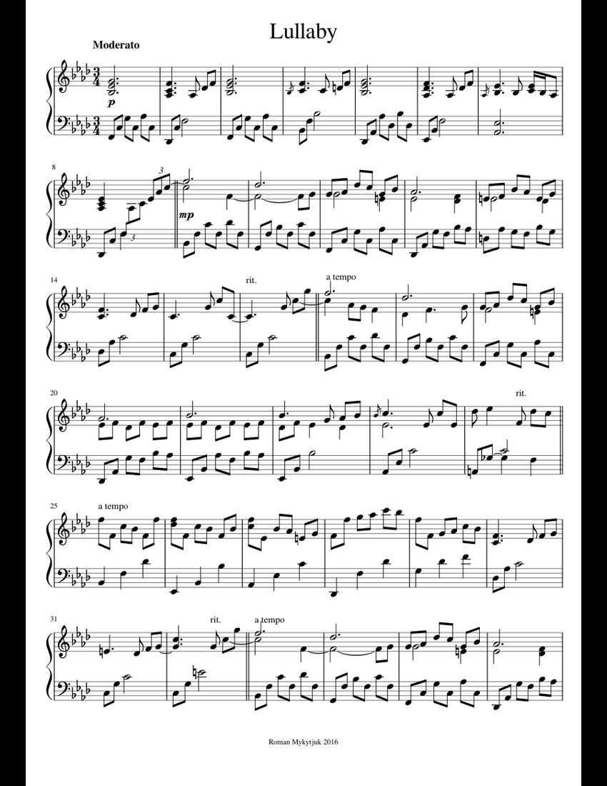 Lullaby sheet music for Piano download free in PDF or MIDI