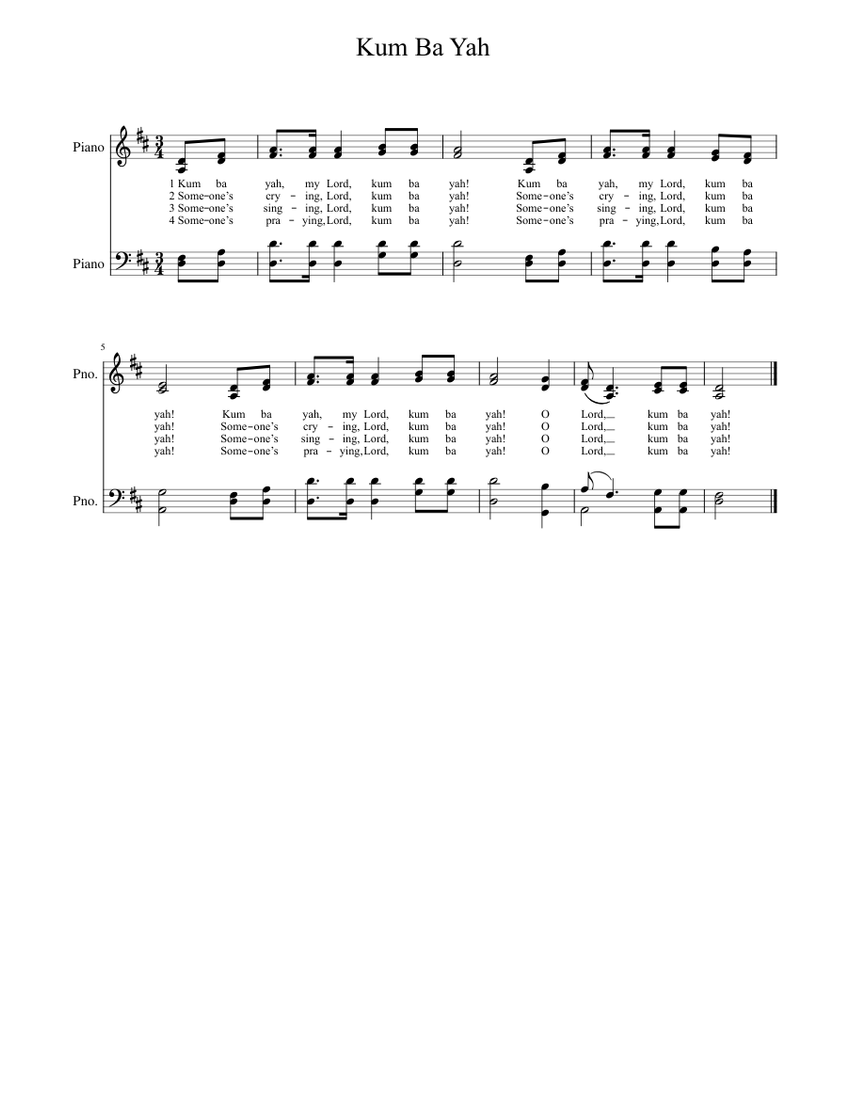 Kum Ba Yah Sheet music for Piano | Download free in PDF or MIDI ...