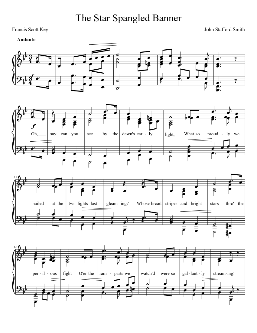 The Star Spangled Banner sheet music for Piano download free in PDF or MIDI