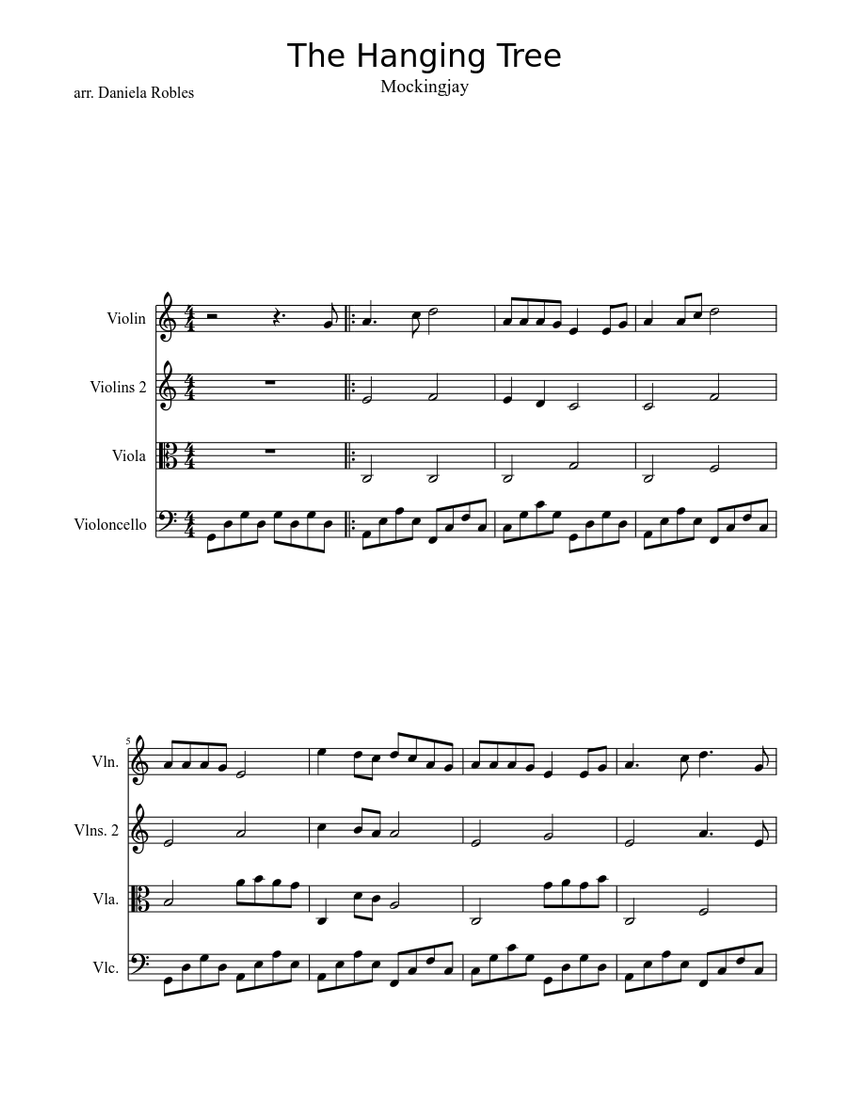 Hanging Tree, The Hunger Games. String Quartet Sheet music for Violin ...