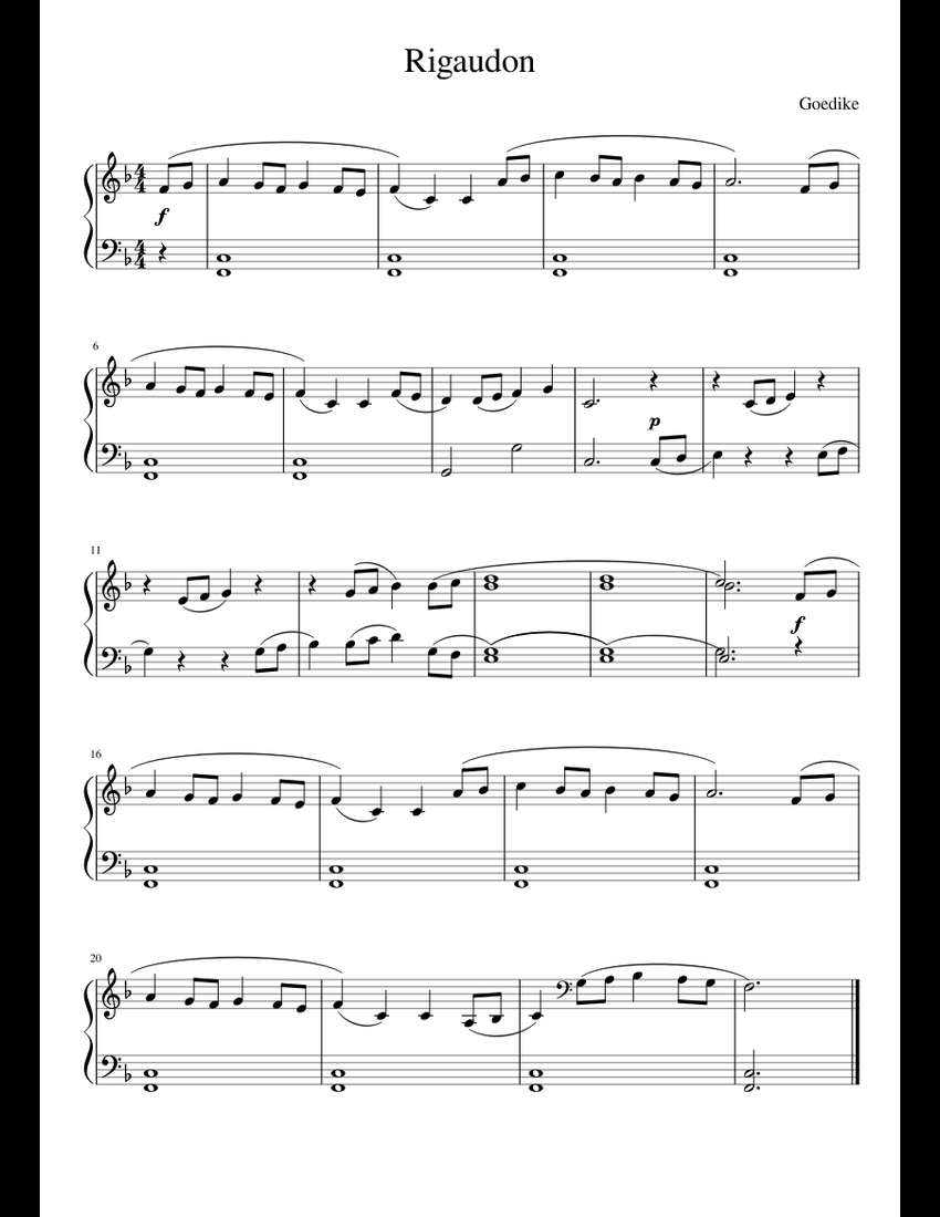 Rigaudon sheet music for Piano download free in PDF or MIDI