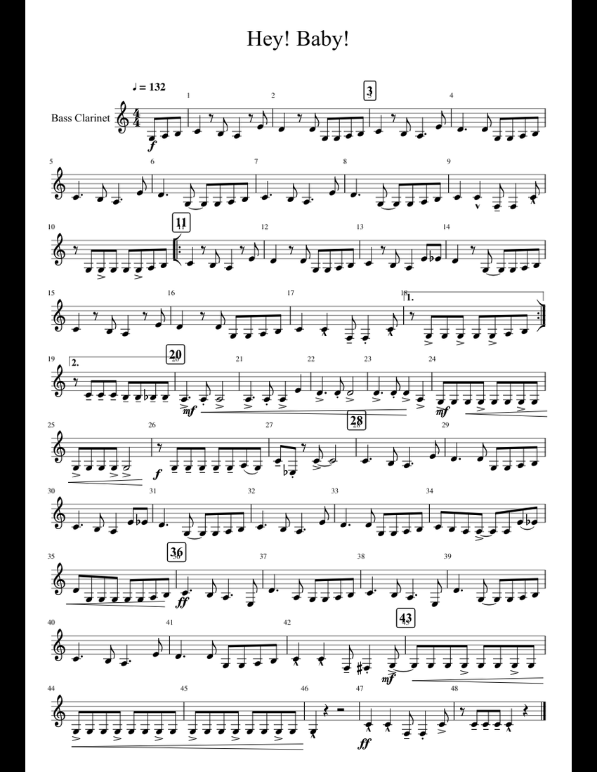 Hey Baby-Bass Clarinet sheet music for Clarinet download free in PDF or ...