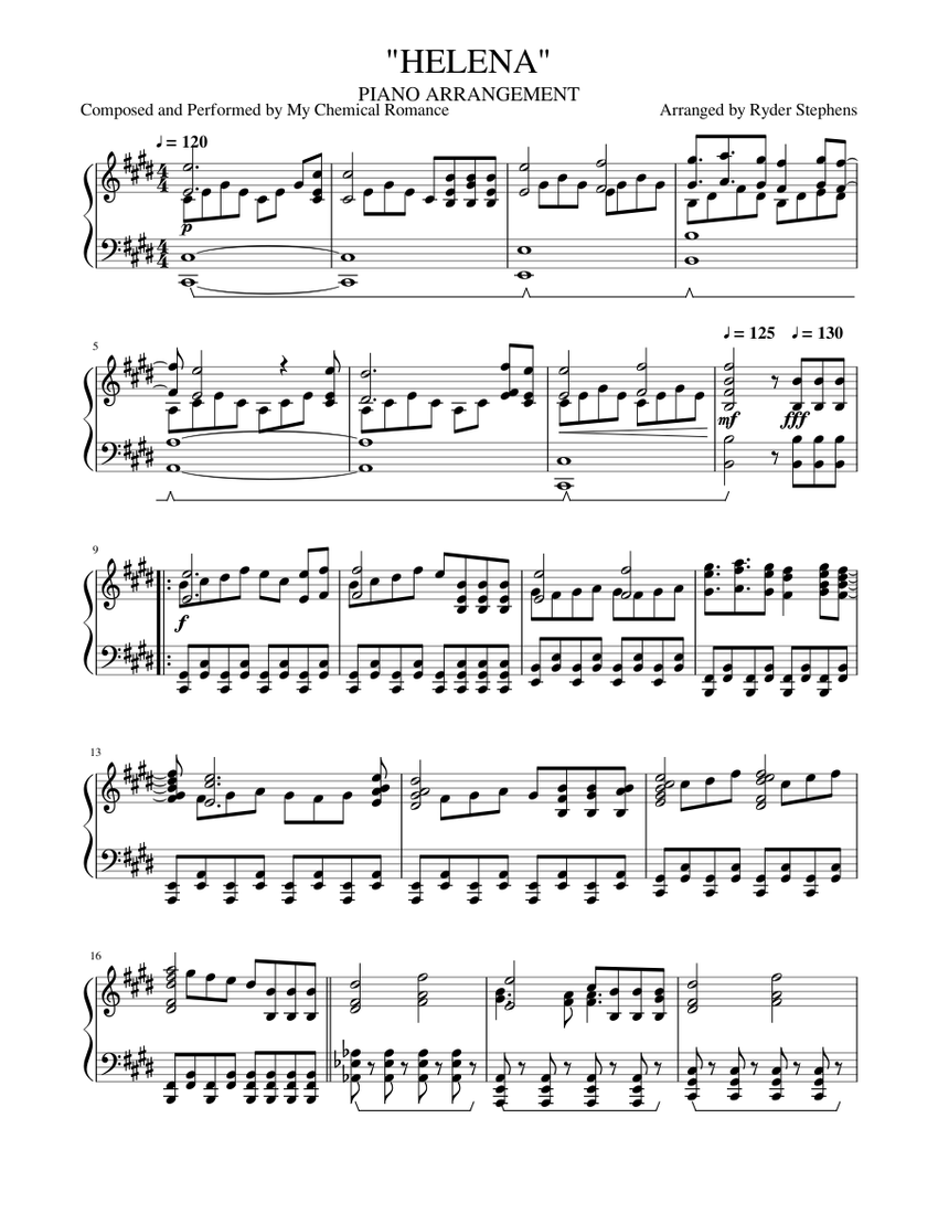 "HELENA" - My Chemical Romance - Piano Arrangement Sheet music for ...