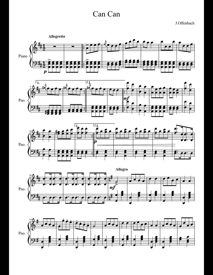 Can Can sheet music download free in PDF or MIDI