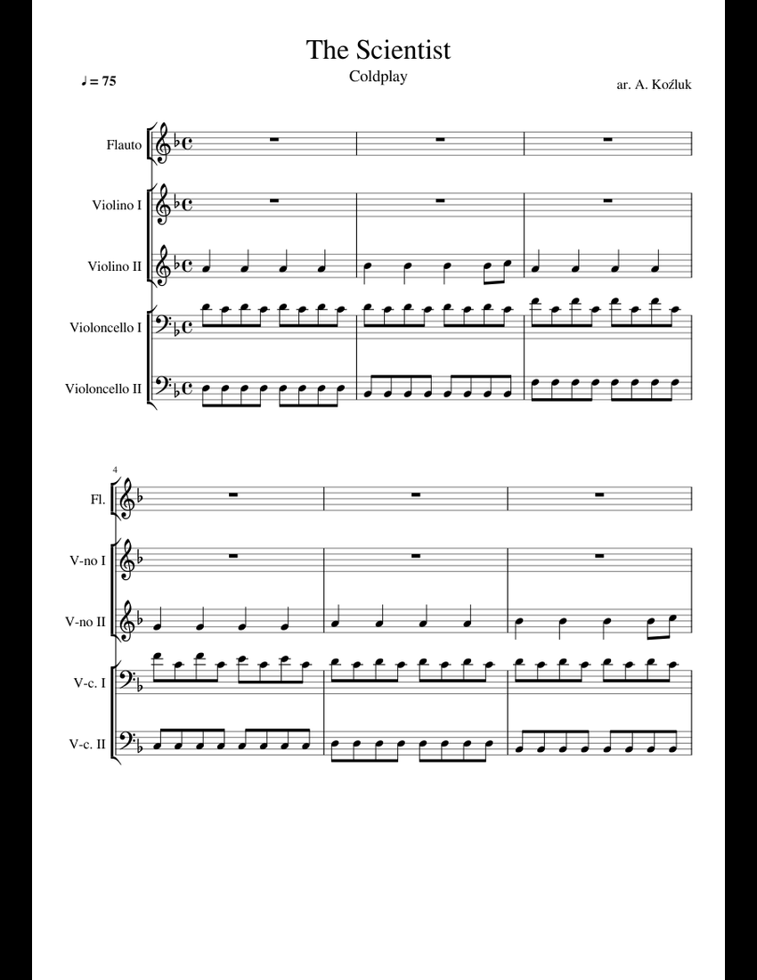 Coldplay - The Scientist sheet music for Flute, Violin, Cello download ...