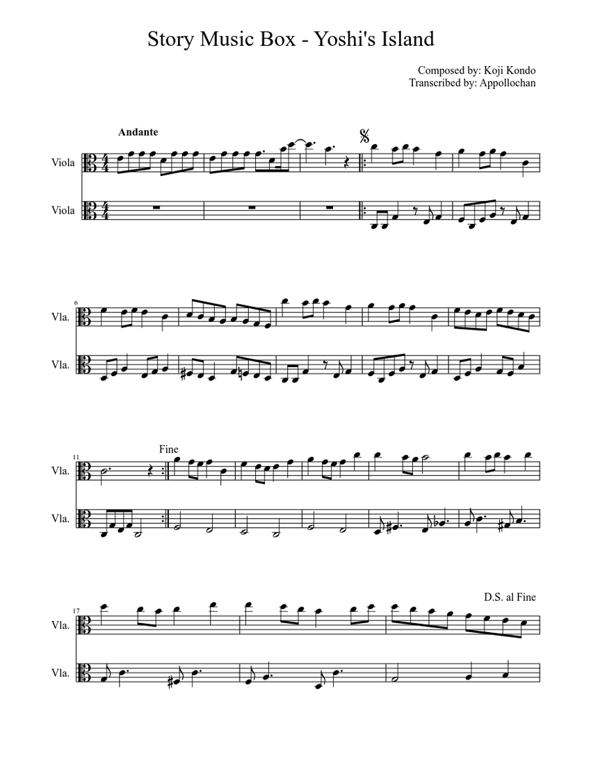 Story Music Box - Yoshi's Island Sheet music for Viola | Download free ...