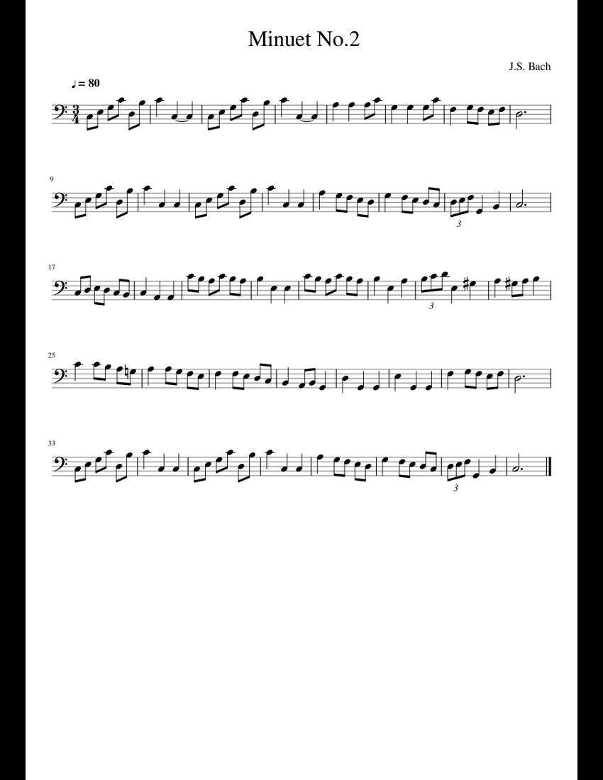 Minuet No.2 (J.S. Bach) sheet music for Cello download free in PDF or MIDI