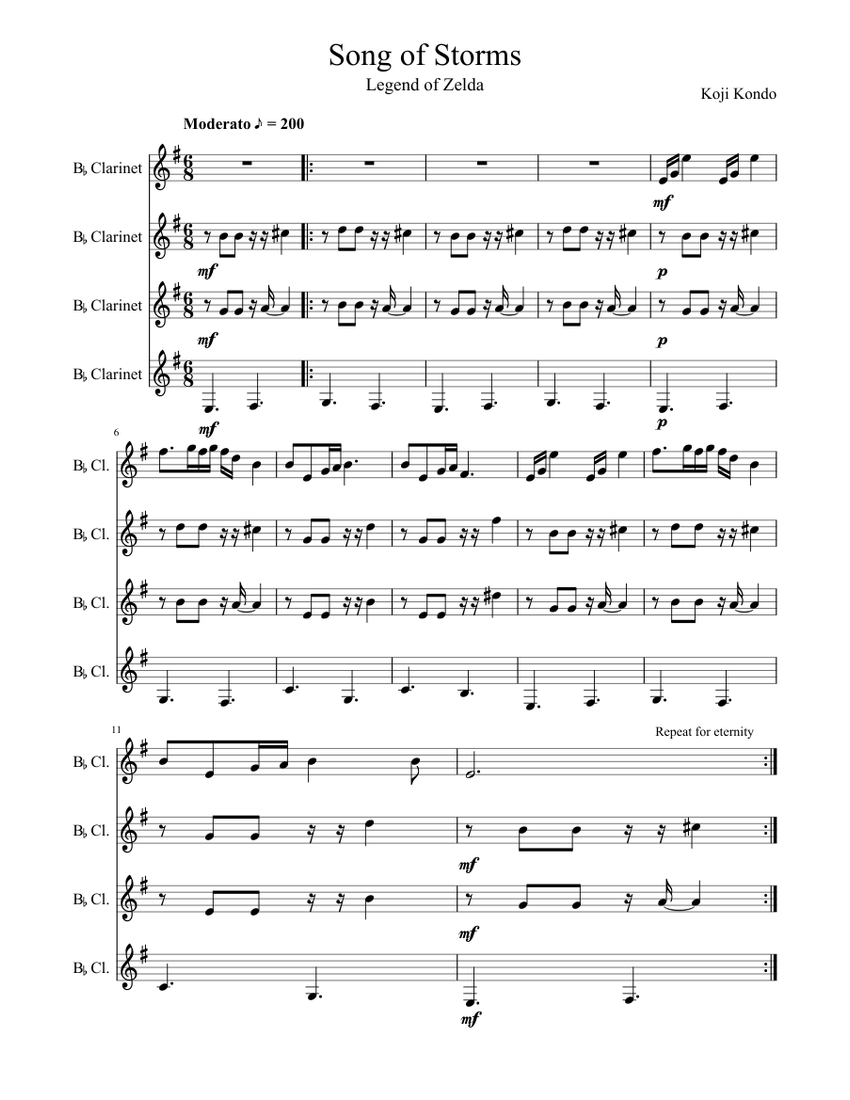 Song of Storms Sheet music for Clarinet | Download free in PDF or MIDI ...
