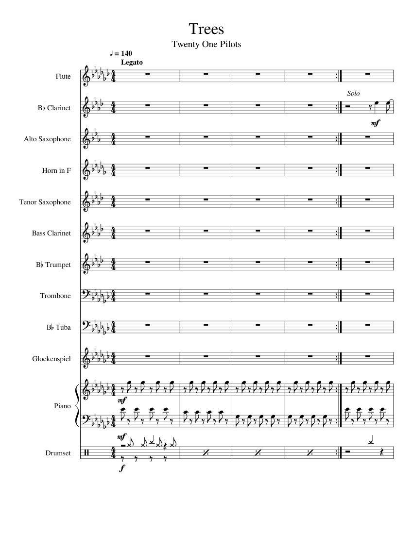 Trees - Twenty One Pilots Sheet music for Flute, Clarinet, Piano, Alto ...