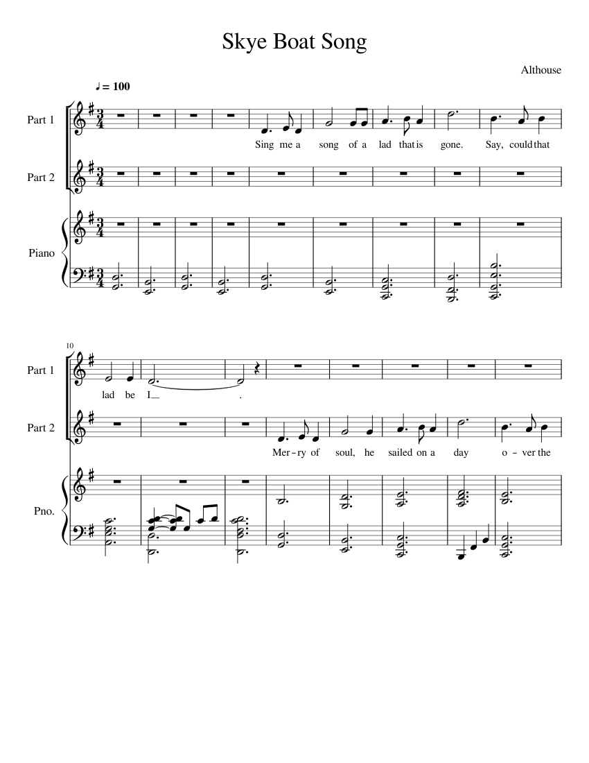Skye Boat Song Duet Sheet music for Piano | Download free in PDF or ...