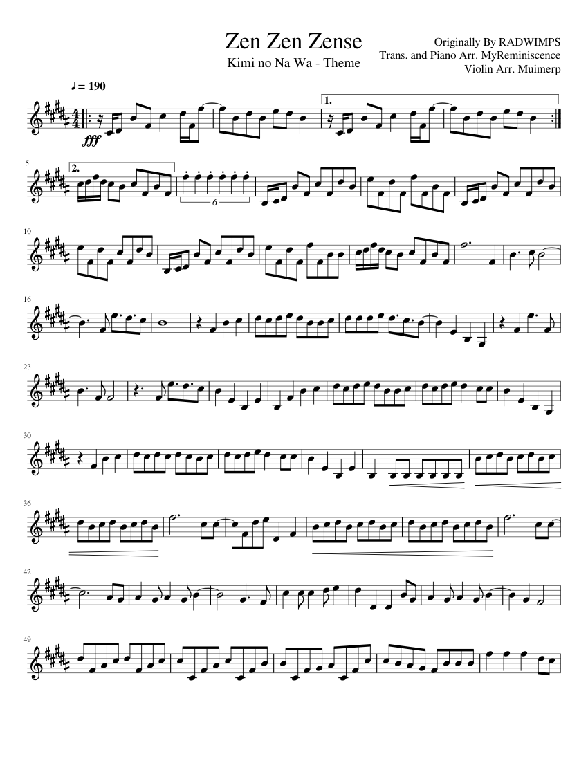 Zen Zen Zense - Violin Sheet music for Violin (Solo) | Musescore.com