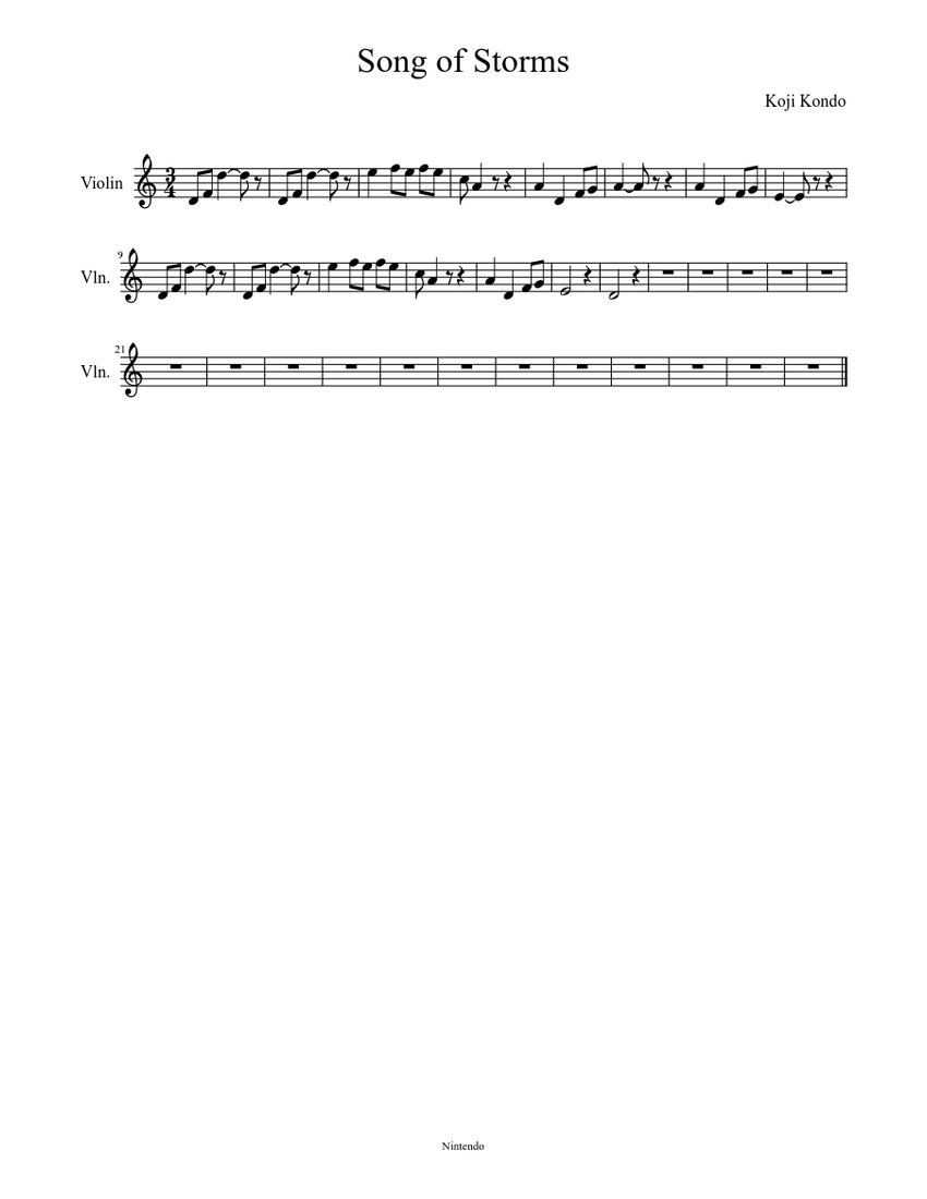 Song of Storms Sheet music for Violin (Solo) | Musescore.com