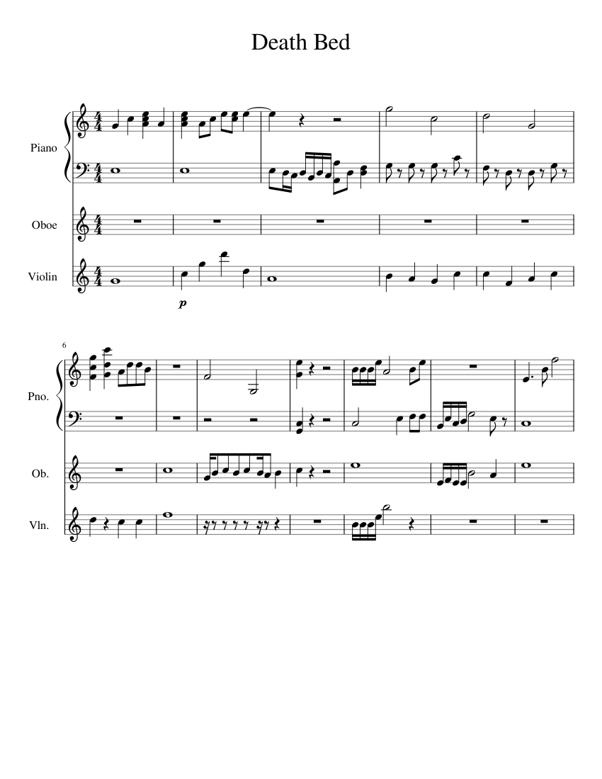 Death Bed Sheet music for Piano, Violin, Oboe | Download free in PDF or ...