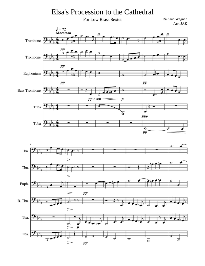 Elsa's Procession to the Cathedral - For Low Brass Ensemble Sheet music ...