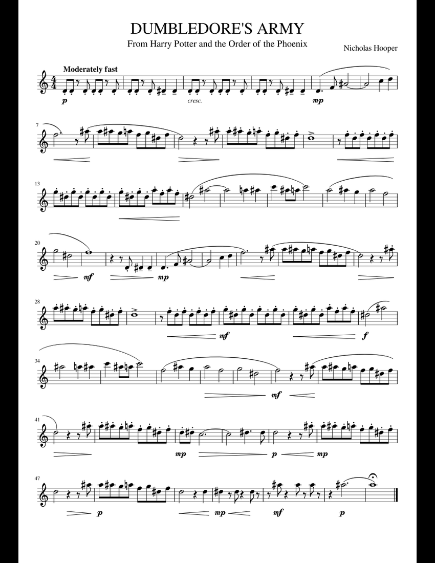 Dumbledore's Army sheet music for Alto Saxophone download free in PDF or MIDI