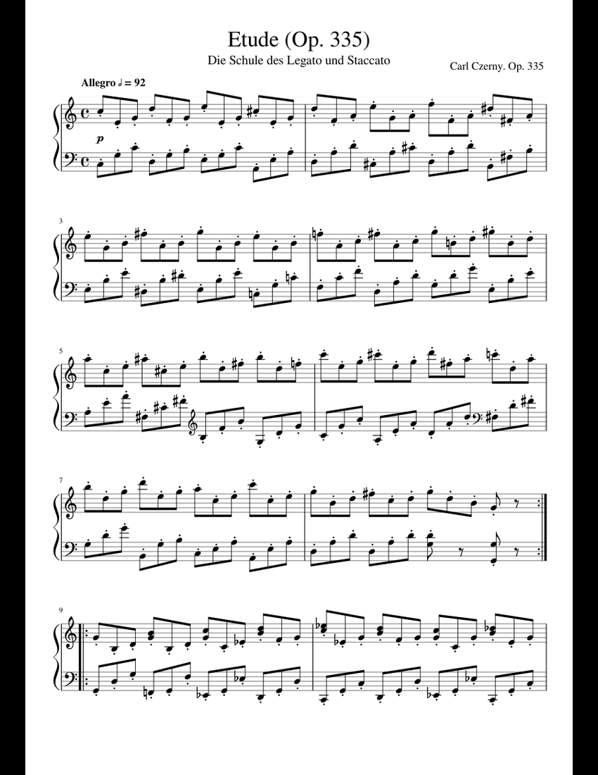 Czerny, Carl. Etude from op. 335 sheet music for Piano download free in ...