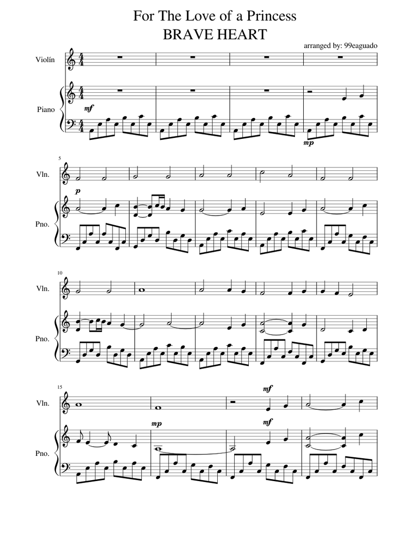 Braveheart Sheet music for Violin, Piano | Download free in PDF or MIDI ...