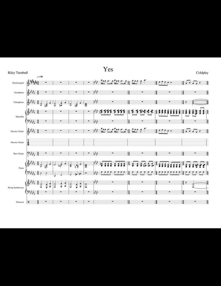Yes sheet music for Piano, Percussion, Guitar, Bass download free in ...