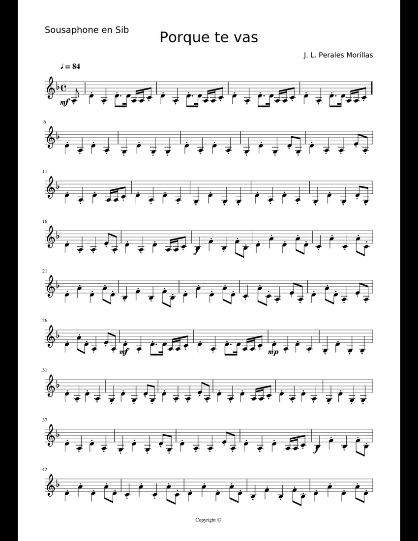 Porque te vas - Basse Sib sheet music download free in PDF or MIDI