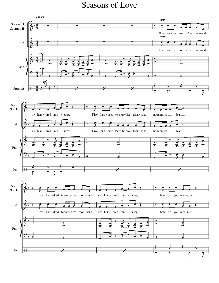 Seasons of Love (SSAA) Sheet music for Piano, Voice, Percussion ...