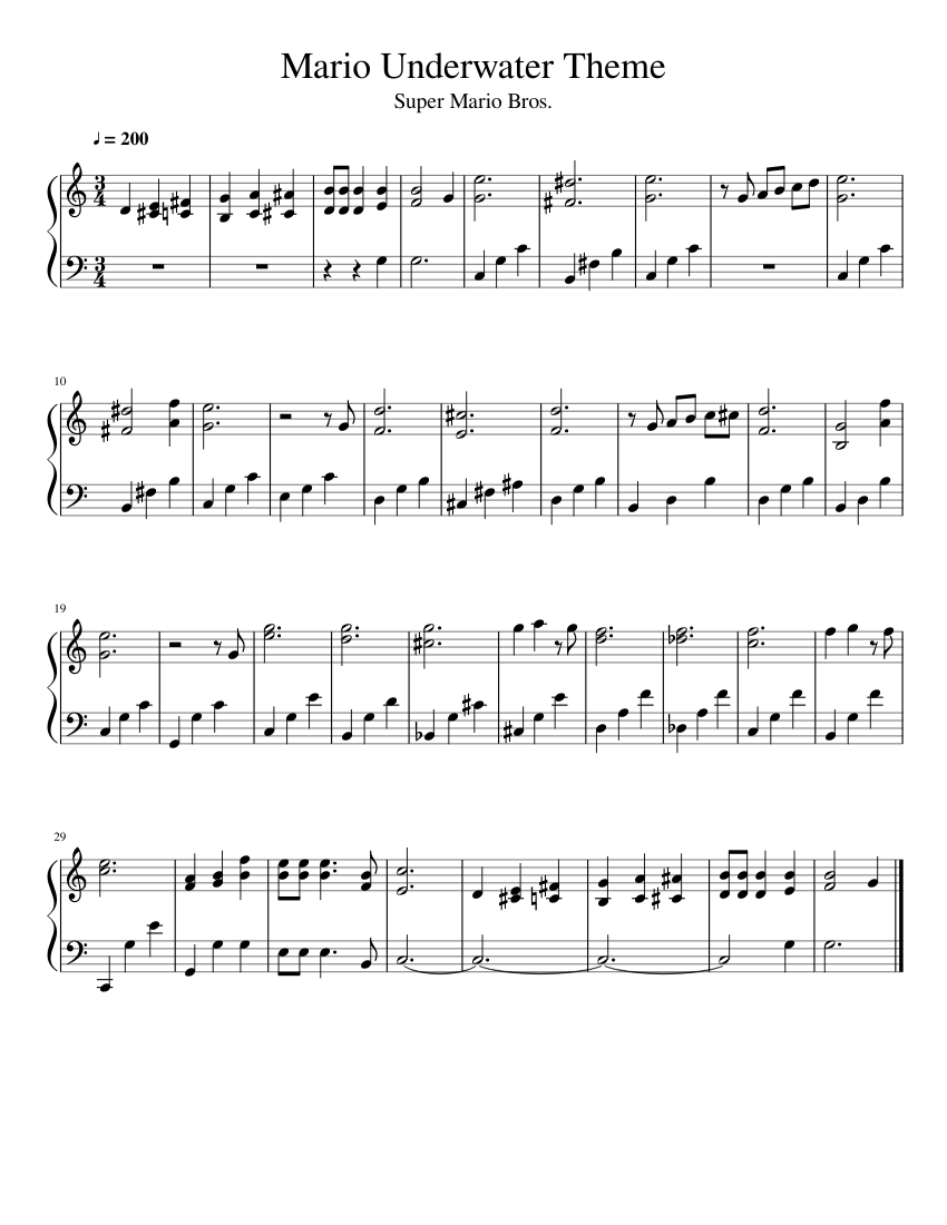 Mario Underwater Theme sheet music for Piano download free in PDF or MIDI