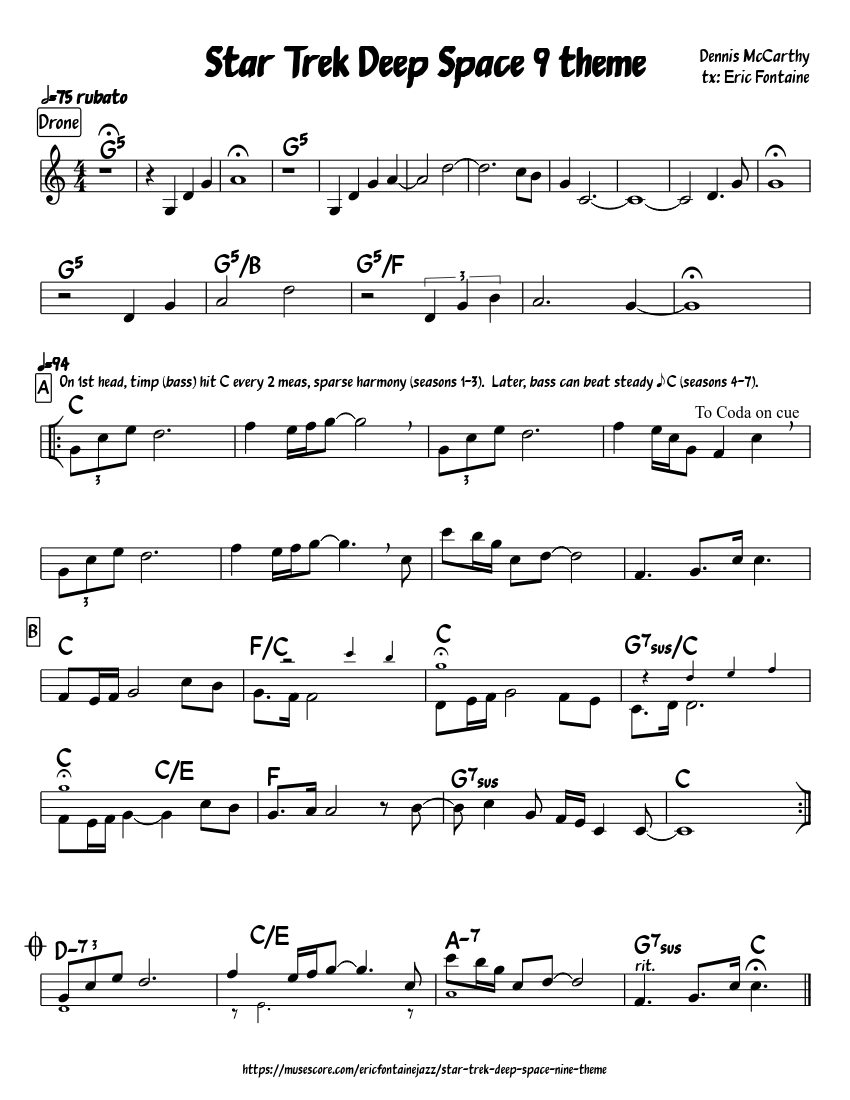 Star Trek Deep Space Nine theme (simplified leadsheet) sheet music for ...