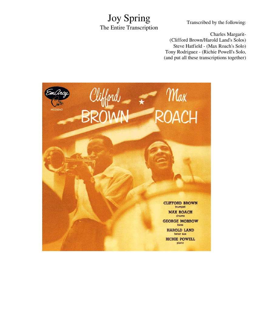 Joy Spring - The Entire transcription sheet music for Piano, Trumpet, Tenor Saxophone, Bass ...