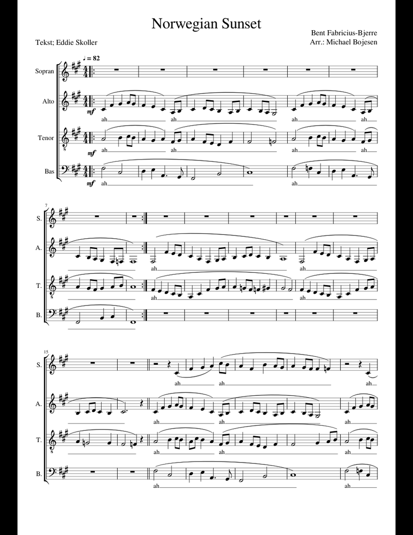 Norwegian_Sunset sheet music for Flute, Violin, Cello, Synthesizer ...