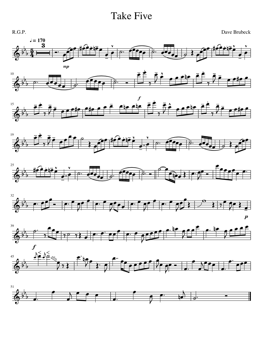 Take Five Sheet music for Saxophone (Alto) (Solo) | Musescore.com
