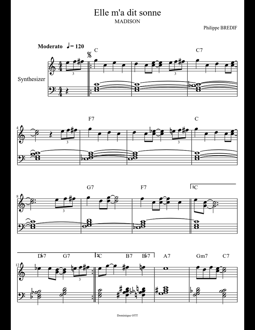 Elle m'a dit sonne sheet music for Synthesizer download free in PDF or MIDI