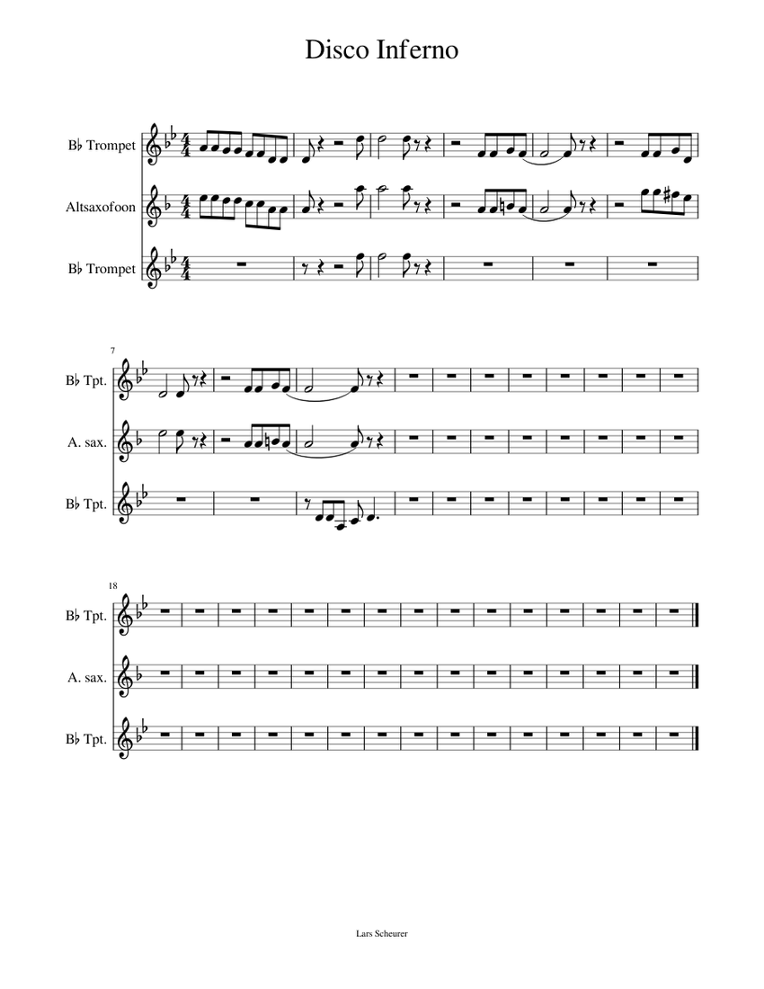 Disco Inferno Sheet music for Clarinet (Bass), Cornet | Musescore.com