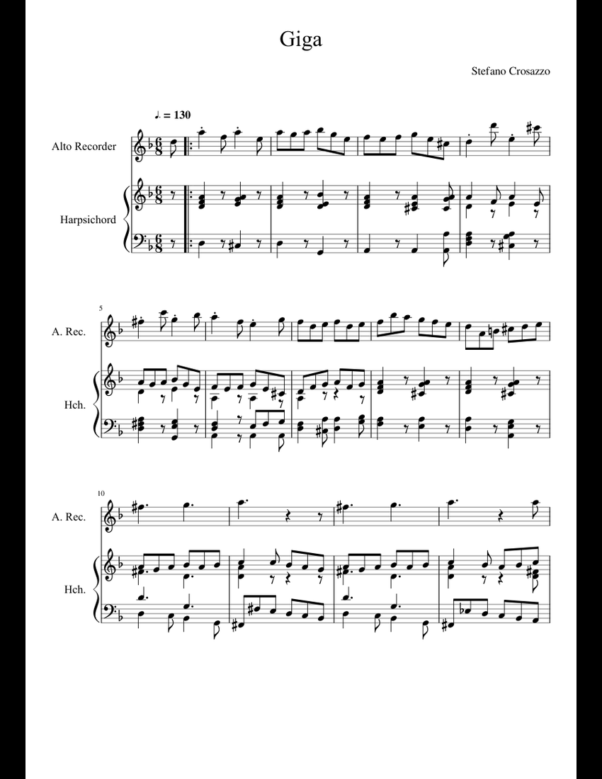 Giga sheet music for Recorder, Harpsichord download free in PDF or MIDI