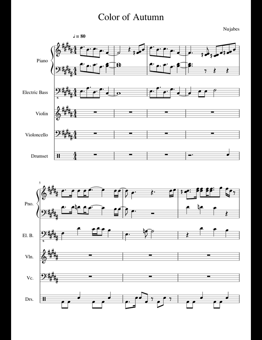 Color of Autumn sheet music for Piano, Violin, Bass, Cello download ...