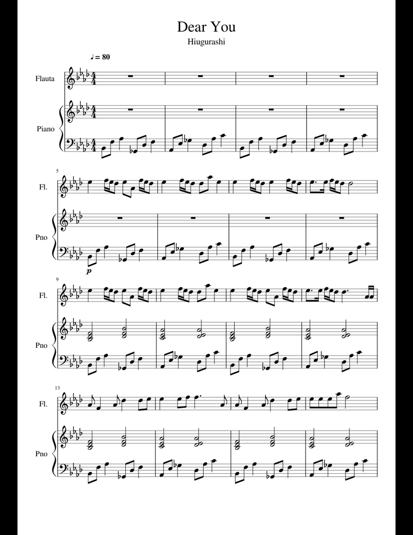 Dear You sheet music for Flute, Piano download free in PDF or MIDI