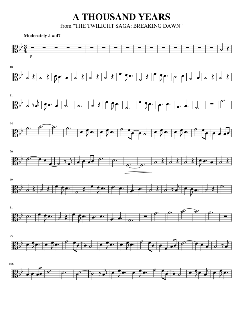 A THOUSAND YEARS Sheet music for Viola | Download free in PDF or MIDI ...
