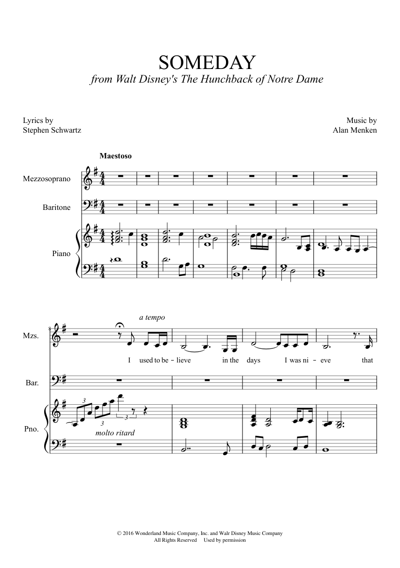SOMEDAY from Walt Disney's The Hunchback of Notre Dame sheet music for ...
