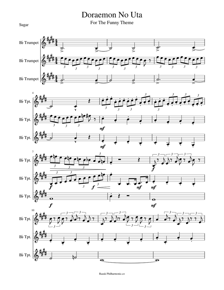 Doraemon No Uta Sheet music for Trumpet | Download free in PDF or MIDI ...