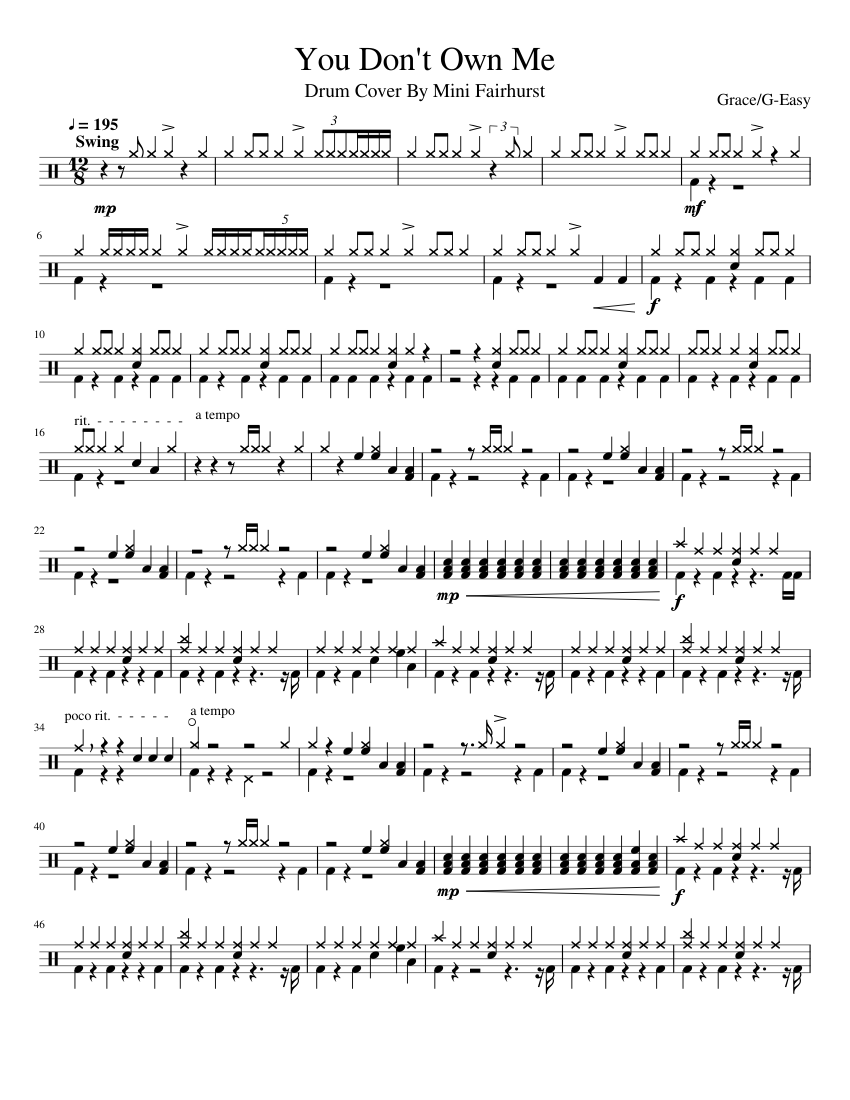 You Don't Own Me Drum Cover sheet music for Percussion download free in ...