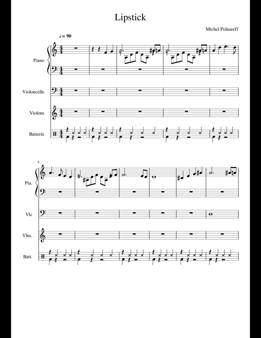 Lipstick sheet music for Piano, Strings, Percussion download free in ...