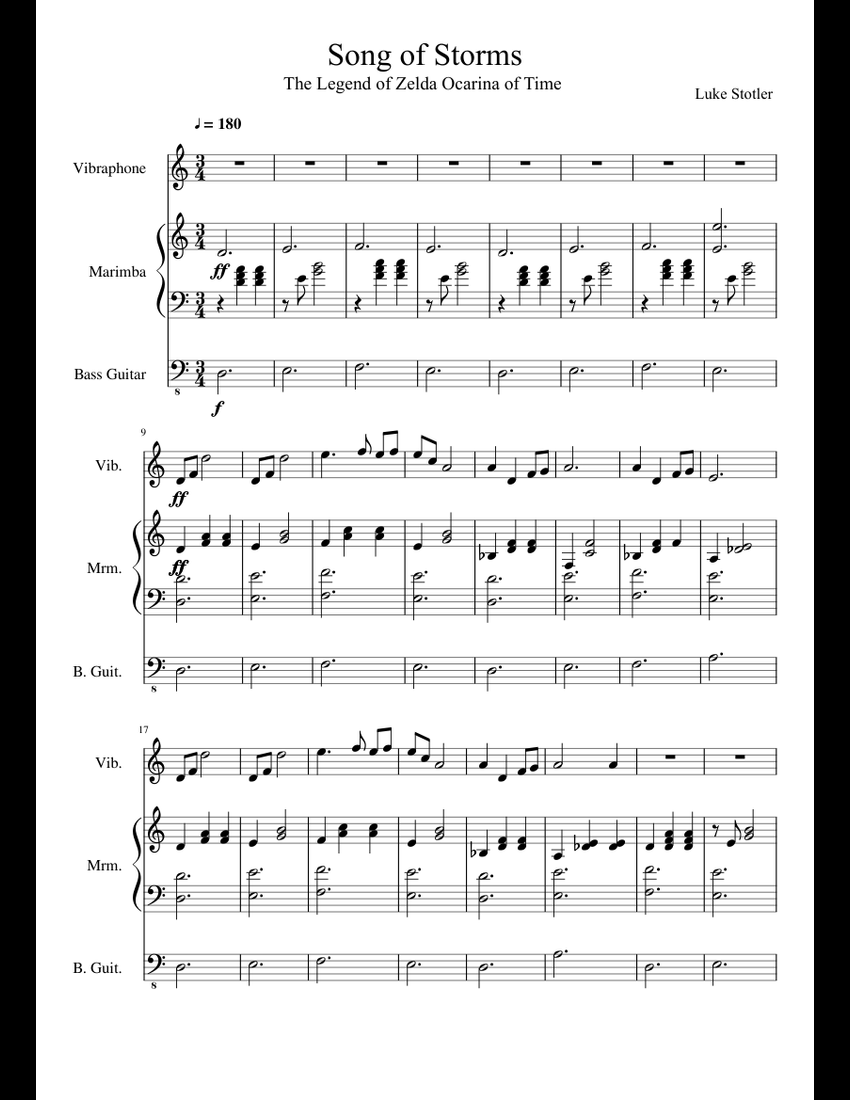 Song of Storms sheet music for Percussion, Bass download free in PDF or ...