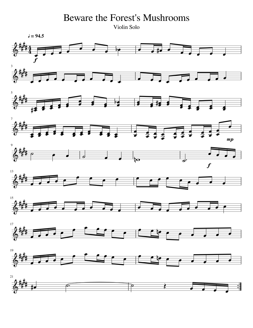 Beware the Forest's Mushrooms - Violin Solo Sheet music for Violin ...