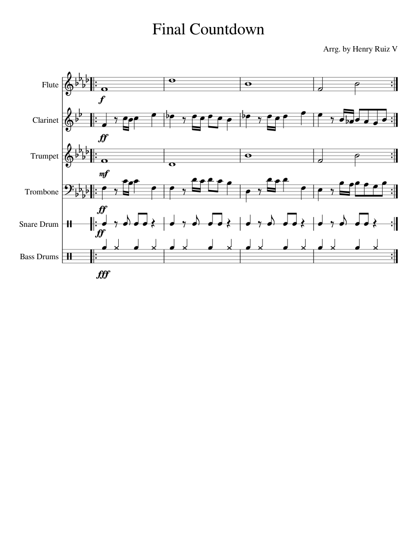 Final Countdown Sheet music for Flute, Clarinet, Trumpet, Trombone ...