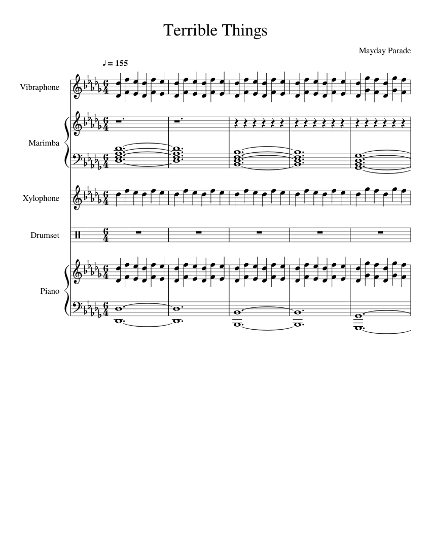 Terrible Things Sheet music for Piano, Drum Group, Marimba, Vibraphone ...