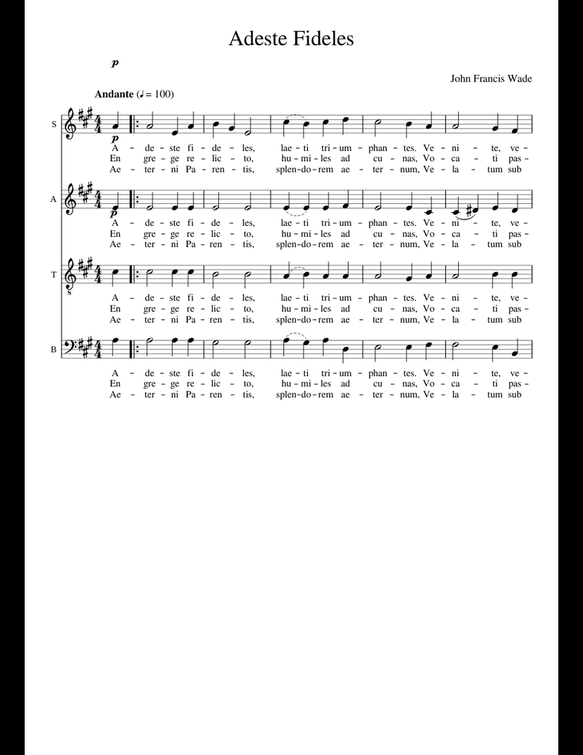 Adeste Fideles sheet music for Strings download free in PDF or MIDI