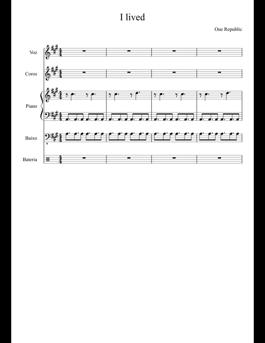 I lived sheet music for Piano, Voice, Bass, Percussion download free in ...
